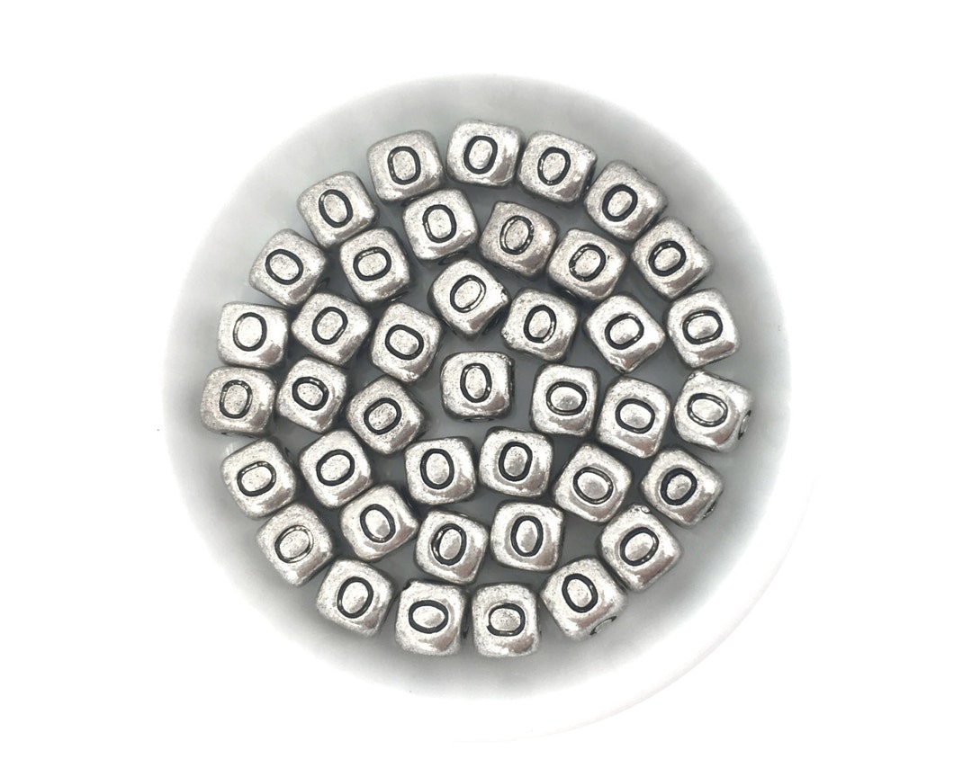 10 Metal Letter Bead, Letter Bead O, Metal Alphabet Bead, Cube Letter ...