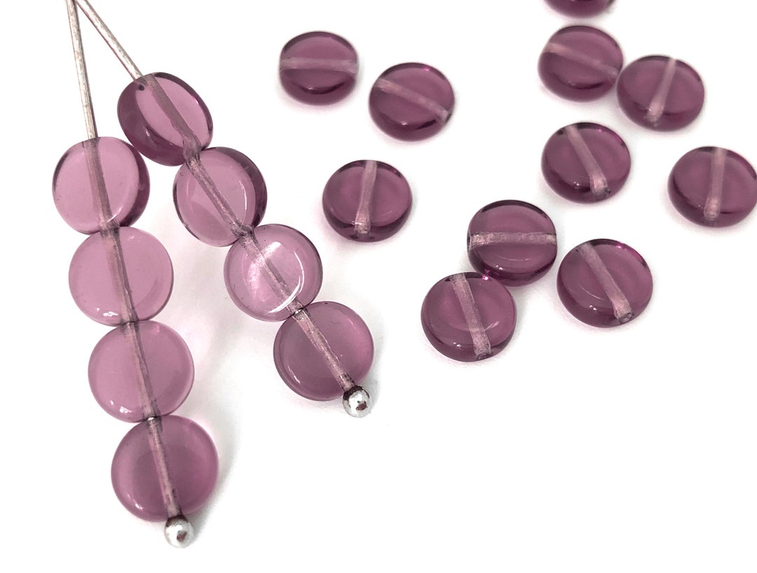 50 Purple Flat Coin Bead, 6mm Flat Disc Bead, Round Spacer, Czech Glass ...