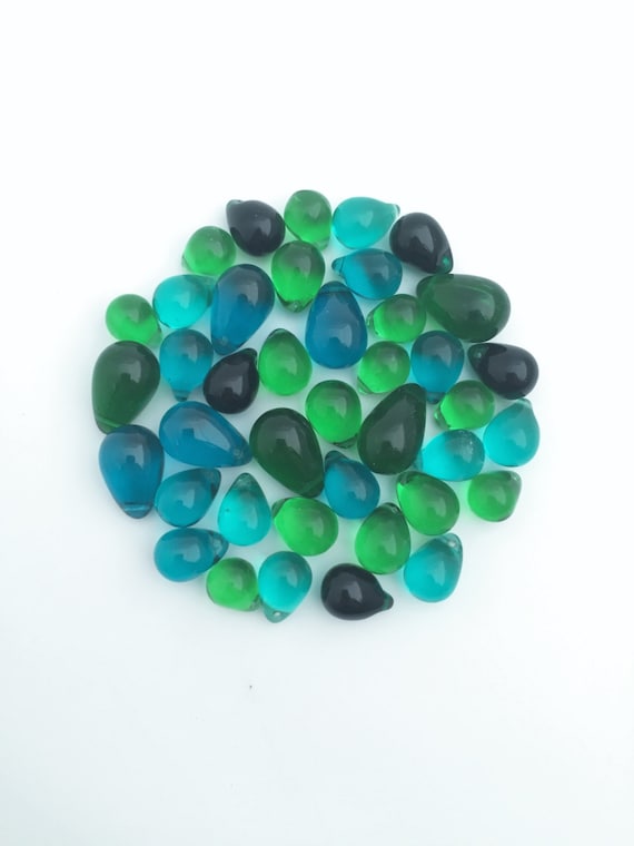 Green Teardrop Bead Mix Assorted Bead Mixed Lot Czech Bead - Etsy