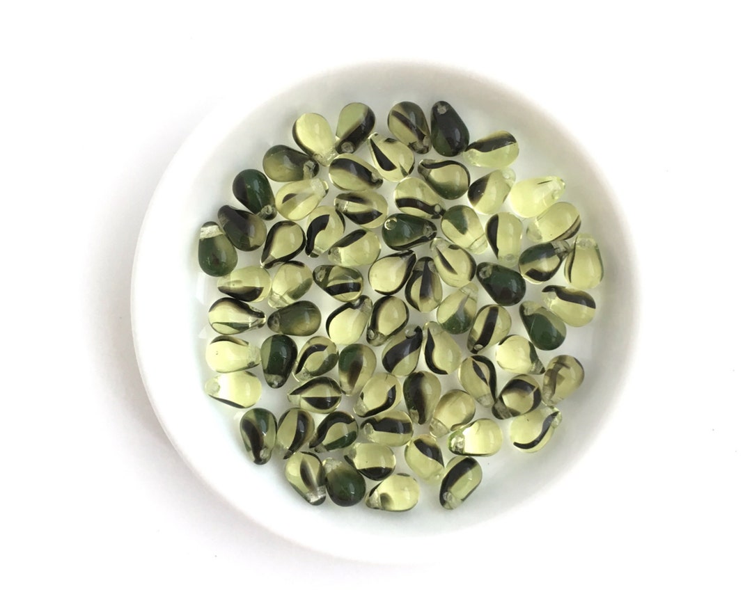 50 Two Tone Glass Teardrop Bead, Yellow Black Drop Bead, Czech Bead ...