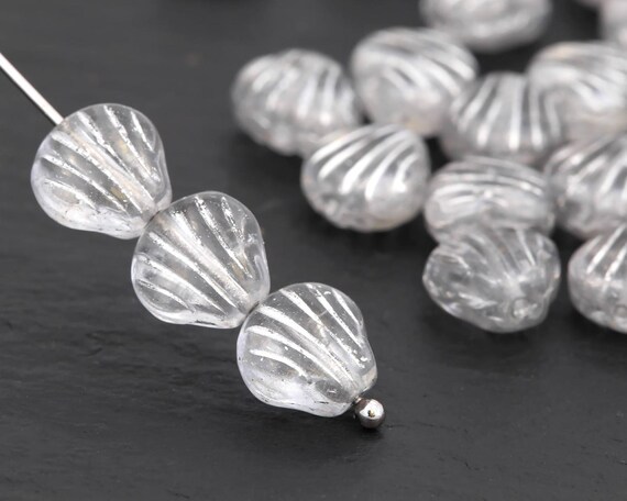 Light Gray Czech Glass Bead Sea Shell Bead Ocean Bead Beach | Etsy