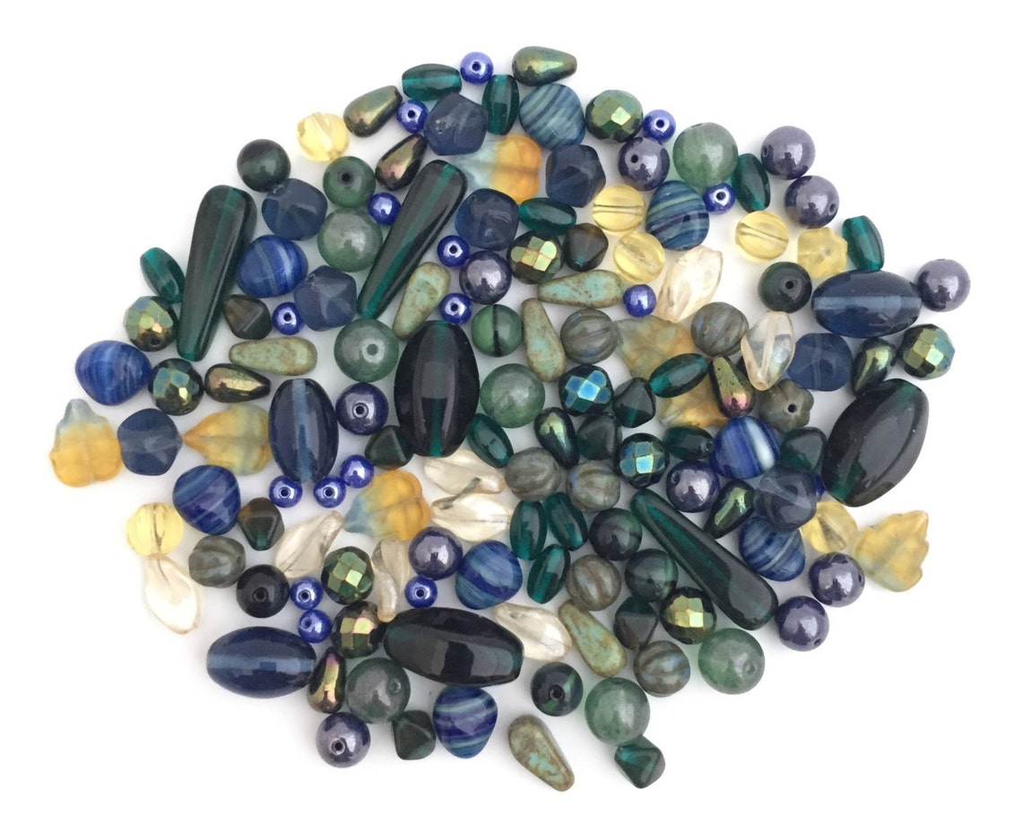 100g Green Blue Bead Mix, Czech Bead Soup, Assorted Beads, 5-26mm ...