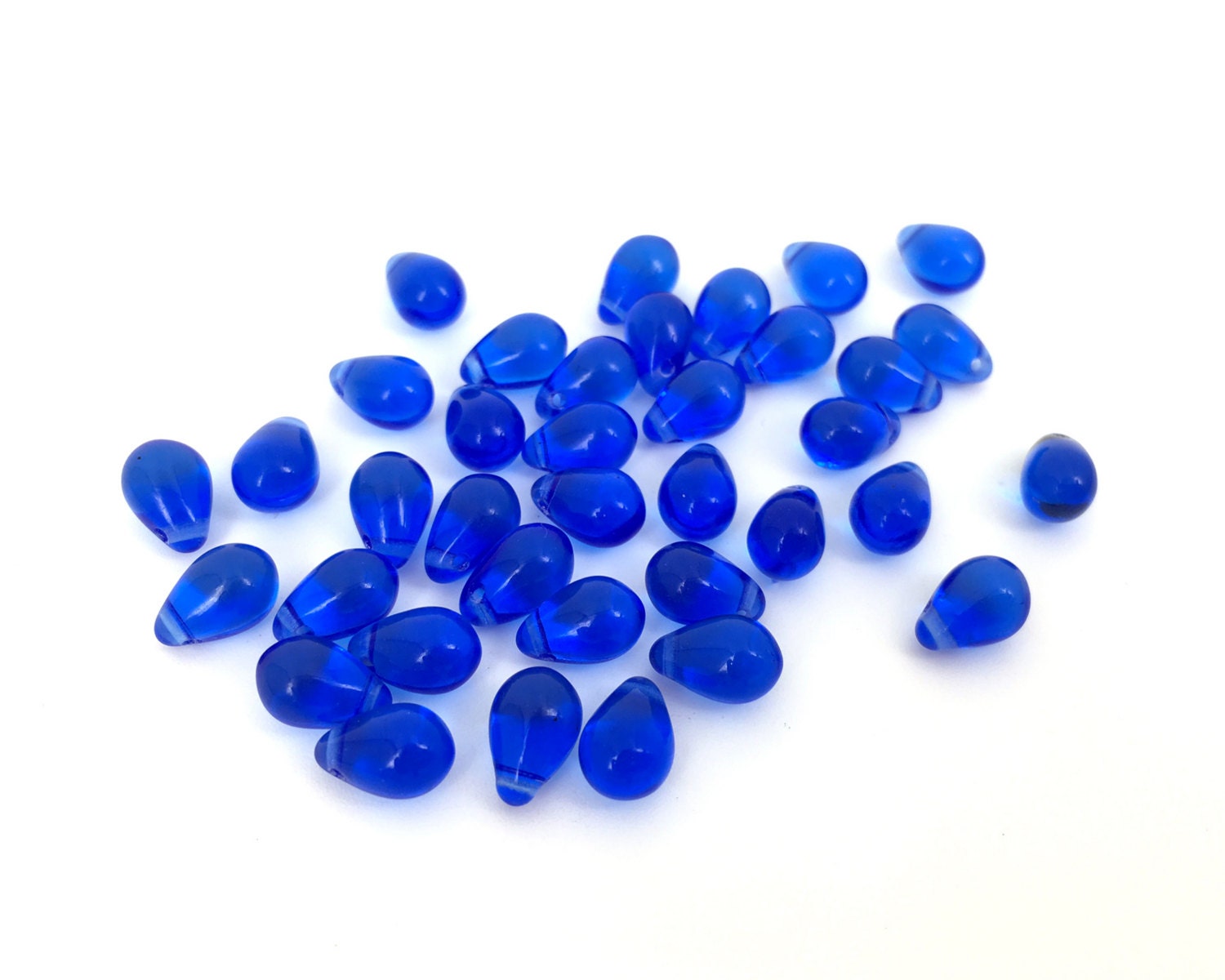 6x9 Czech Teardrop Bead Cobalt Blue Drop Charm Pressed Bead | Etsy