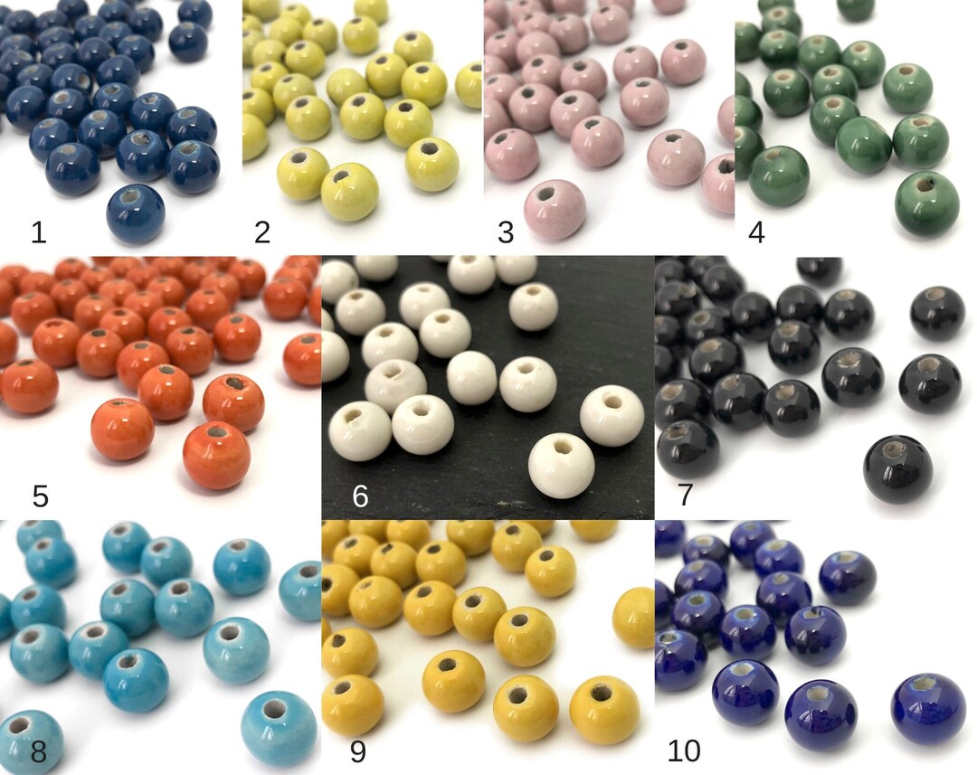 15pc 10mm Smooth Round Ceramic Bead, Clay Bead, Porcelain Bead, Boho ...