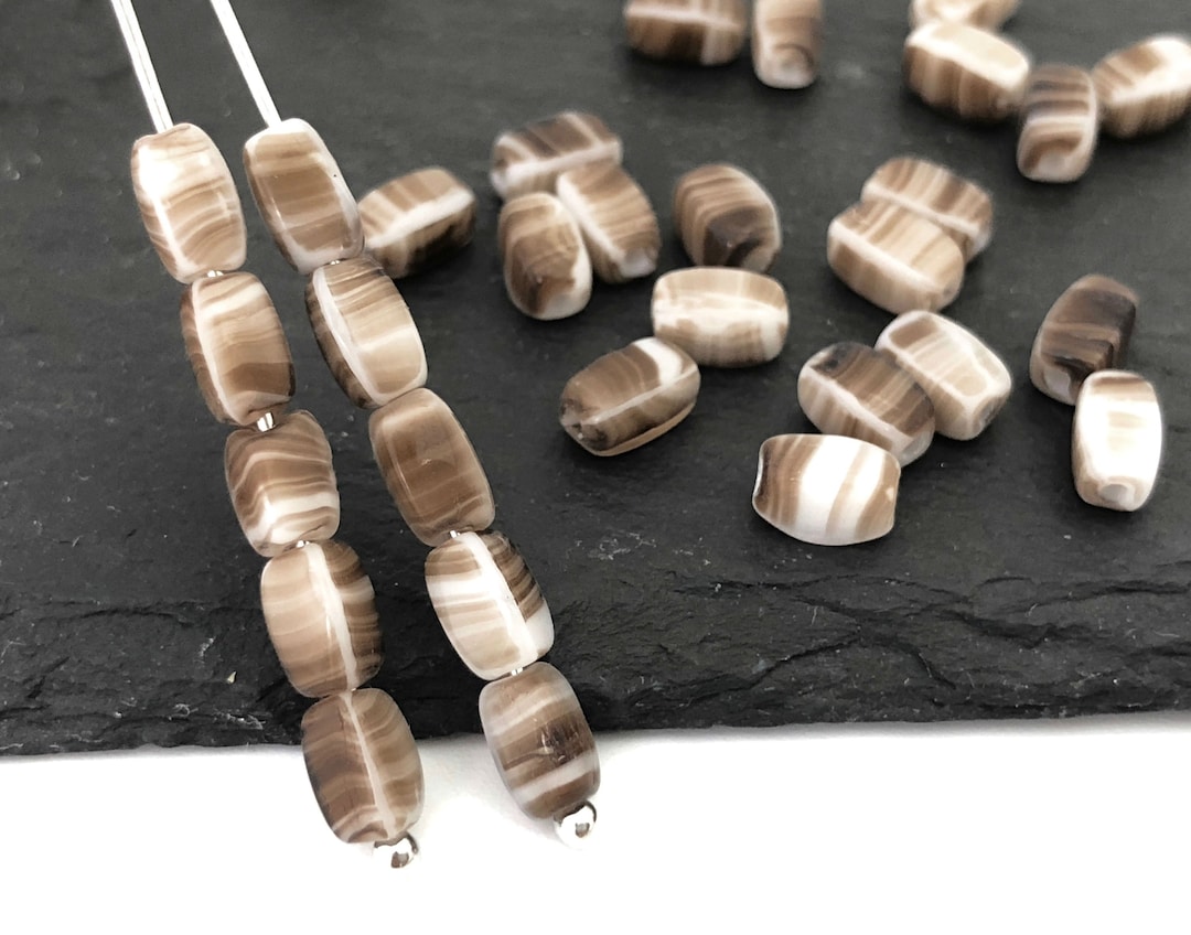 50 Small Tube Bead, Brown Stripe Bead, Two Tone Bead, Czech Glass Bead ...