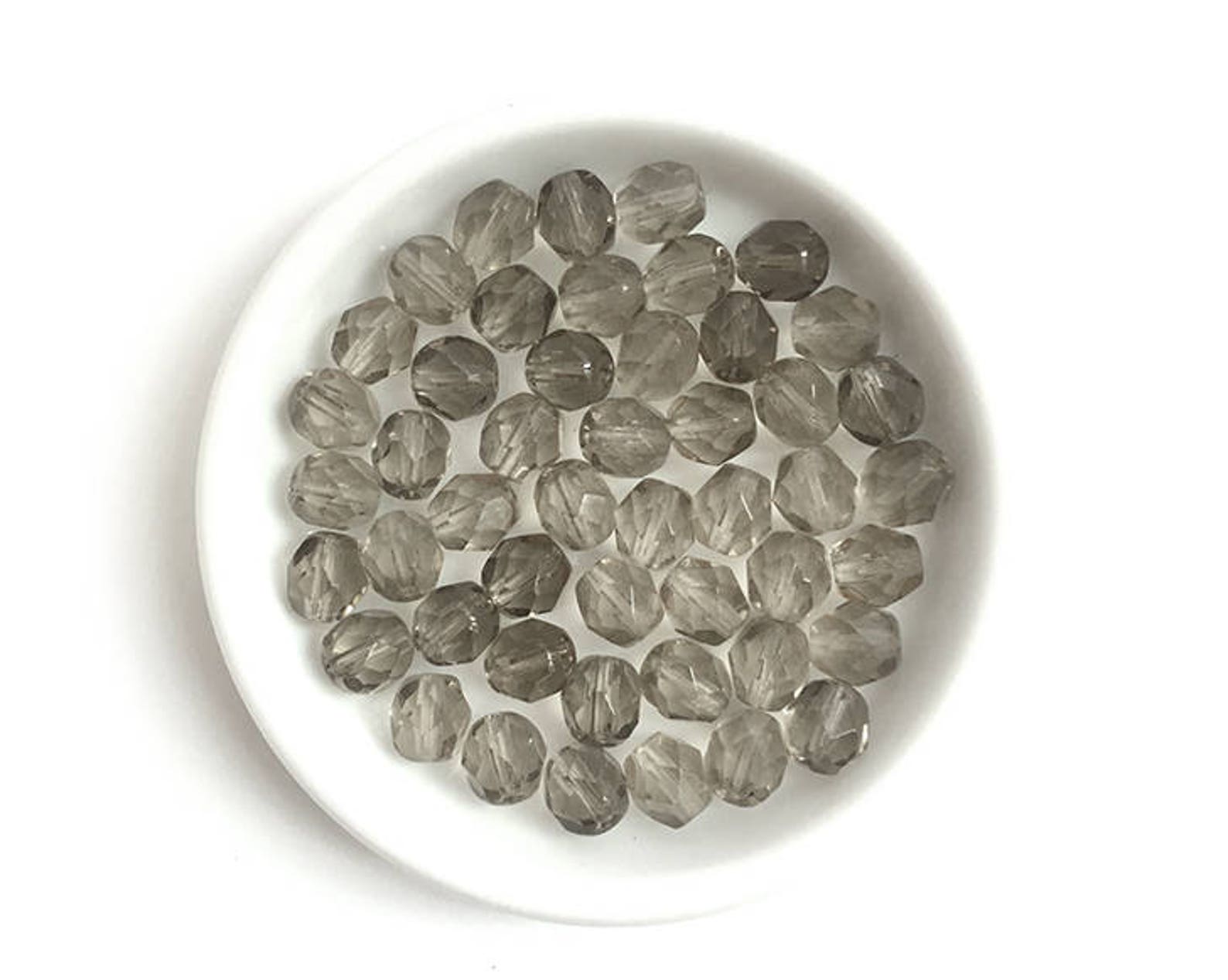 50 Smoke Gray Round Faceted Bead, 6mm Czech Fire Polished, Spacer Bead ...