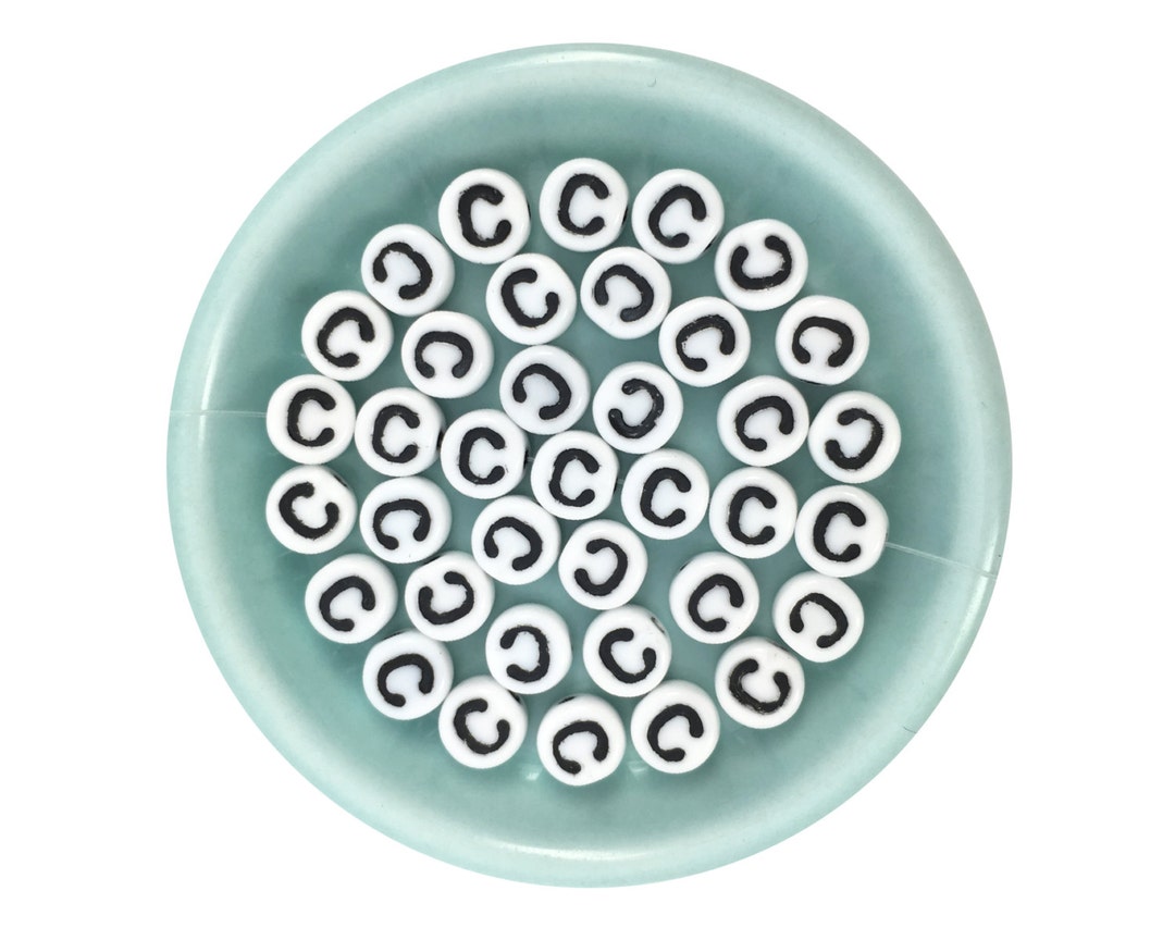 20 Alphabet Bead, Letter C, White, Czech Glass Bead, Personalized Bead ...