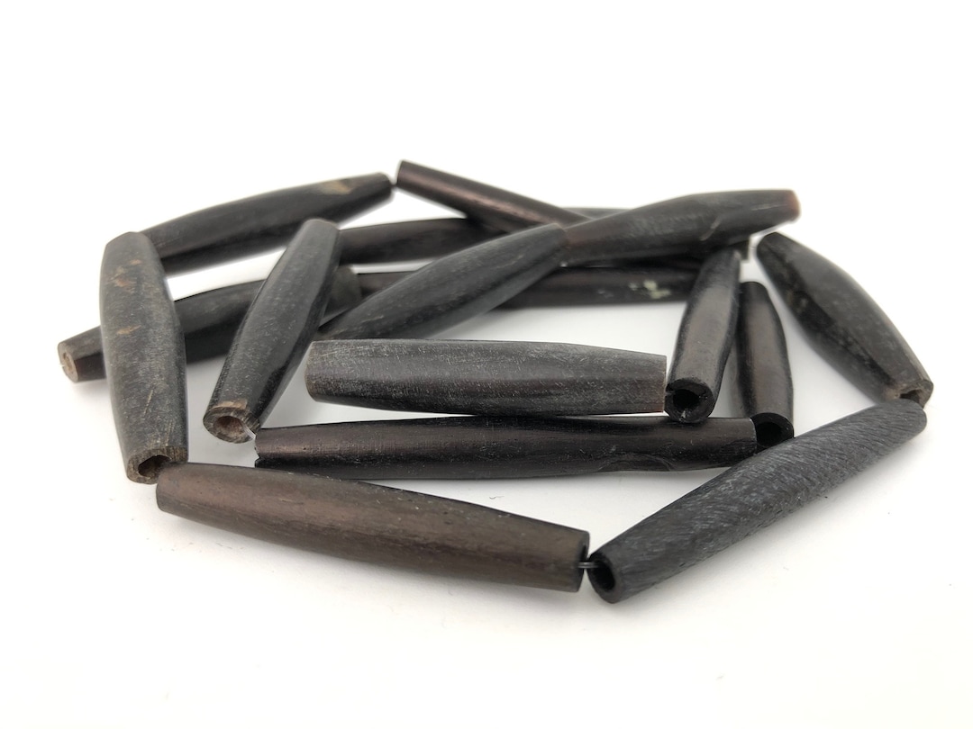 10 Black Bone Beads, Long Tube Beads, Vintage Boho Beads, Large Hole ...