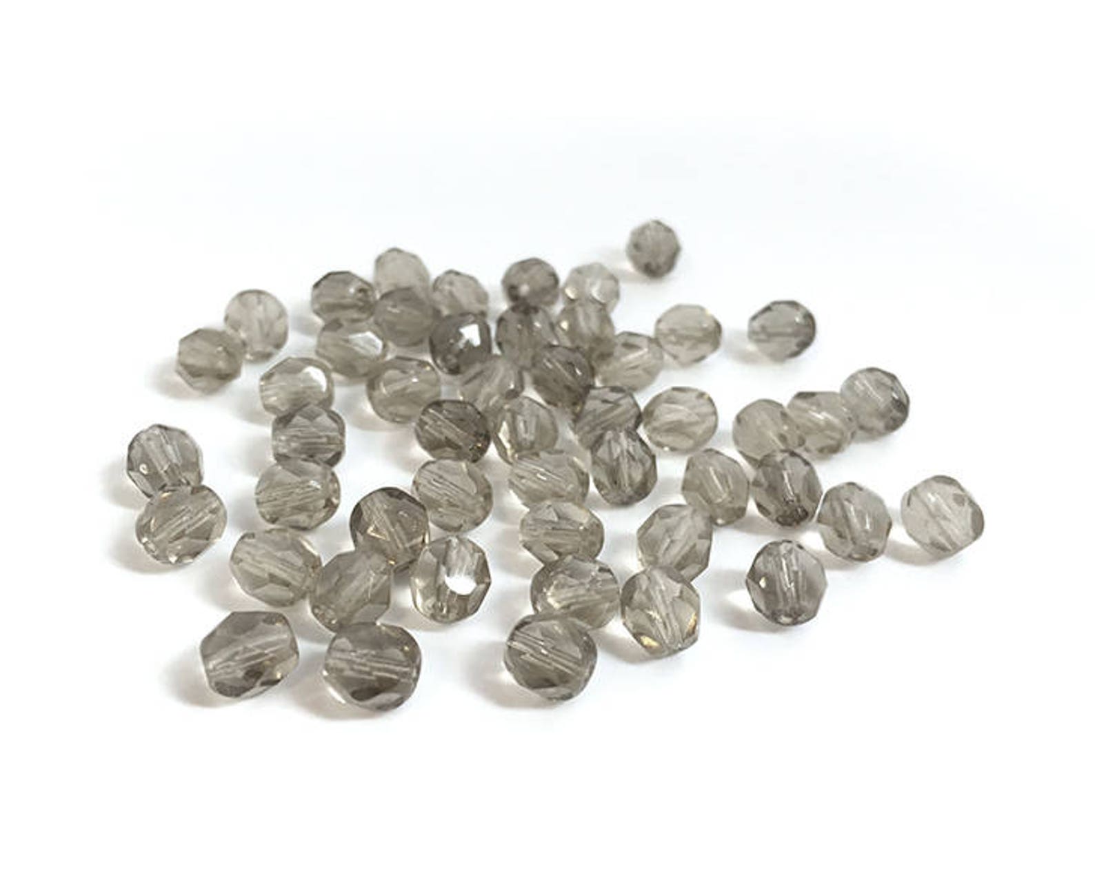 50 Smoke Gray Round Faceted Bead, 6mm Czech Fire Polished, Spacer Bead ...