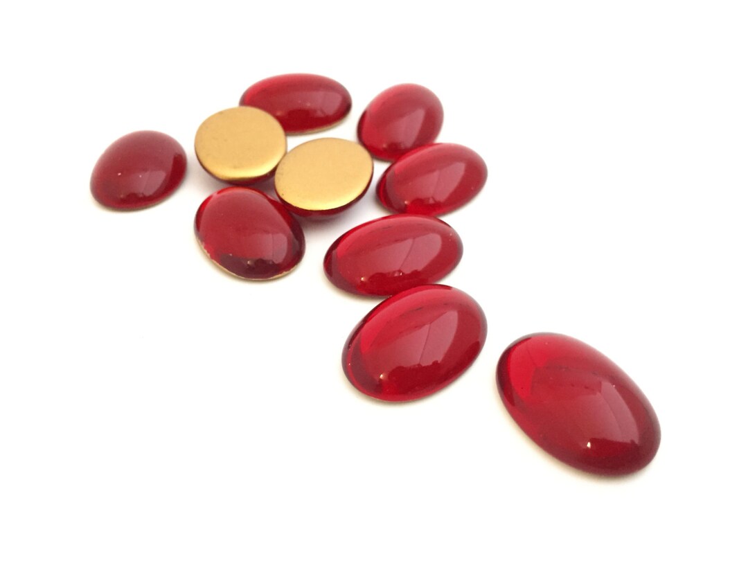 4 Vintage Cabochon, 18x25 Red Glass Cabochon, Czech Oval Cabochon, Flat ...