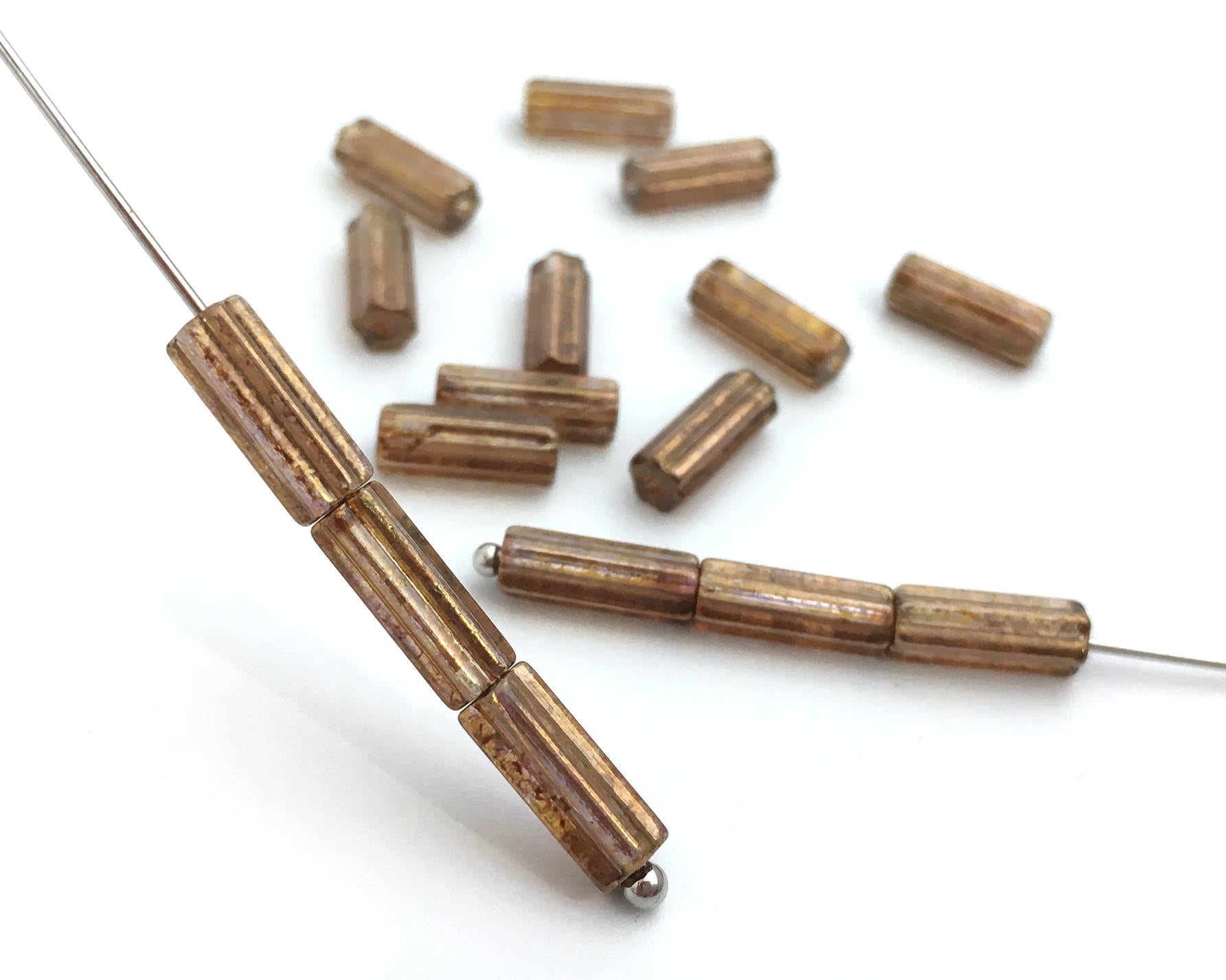 30 Glass Tube Bead Long Geometric Bead Vintage Czech Bead Bohemian Bead ...