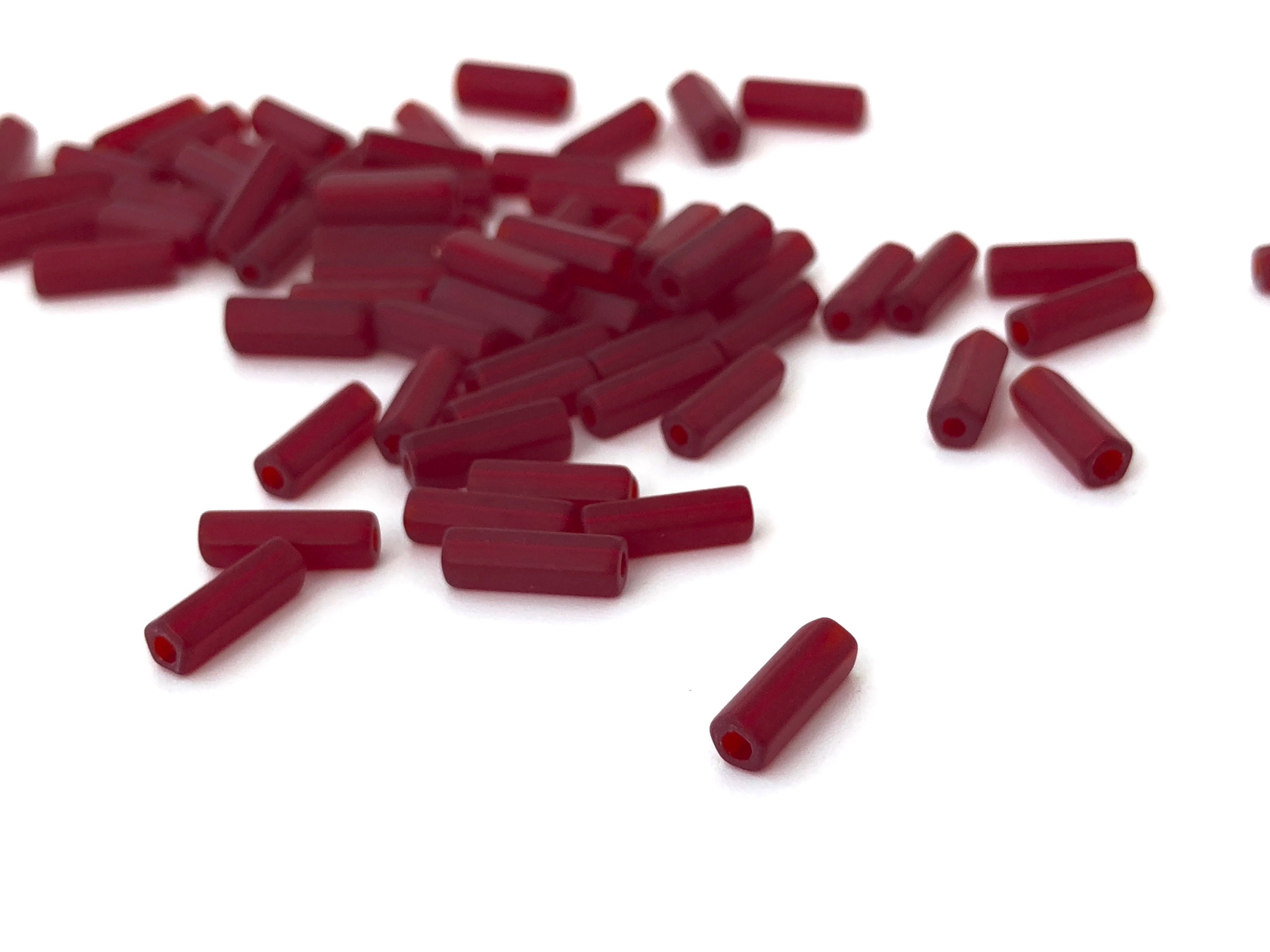 Matte Red Glass Tube Bead Czech Bead Frost Bead Long Bead - Etsy
