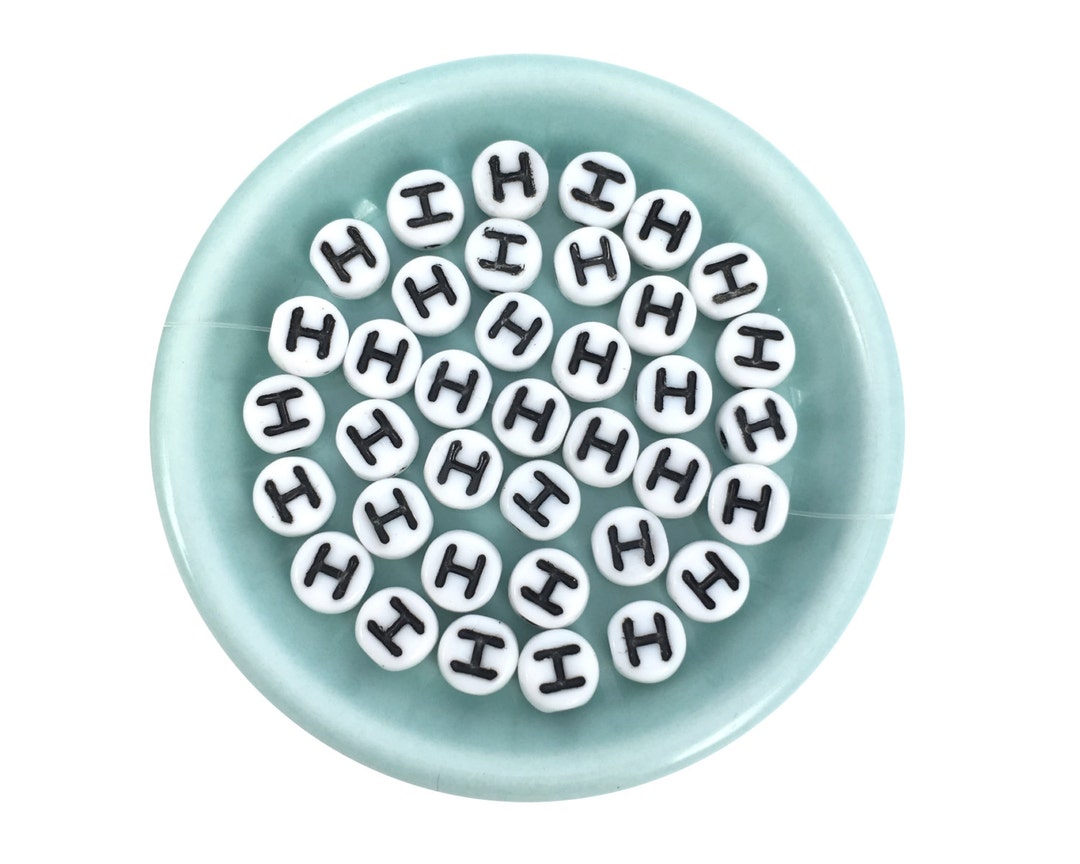 20 Alphabet Bead, Letter H, White, Czech Glass Bead, Personalized Bead ...