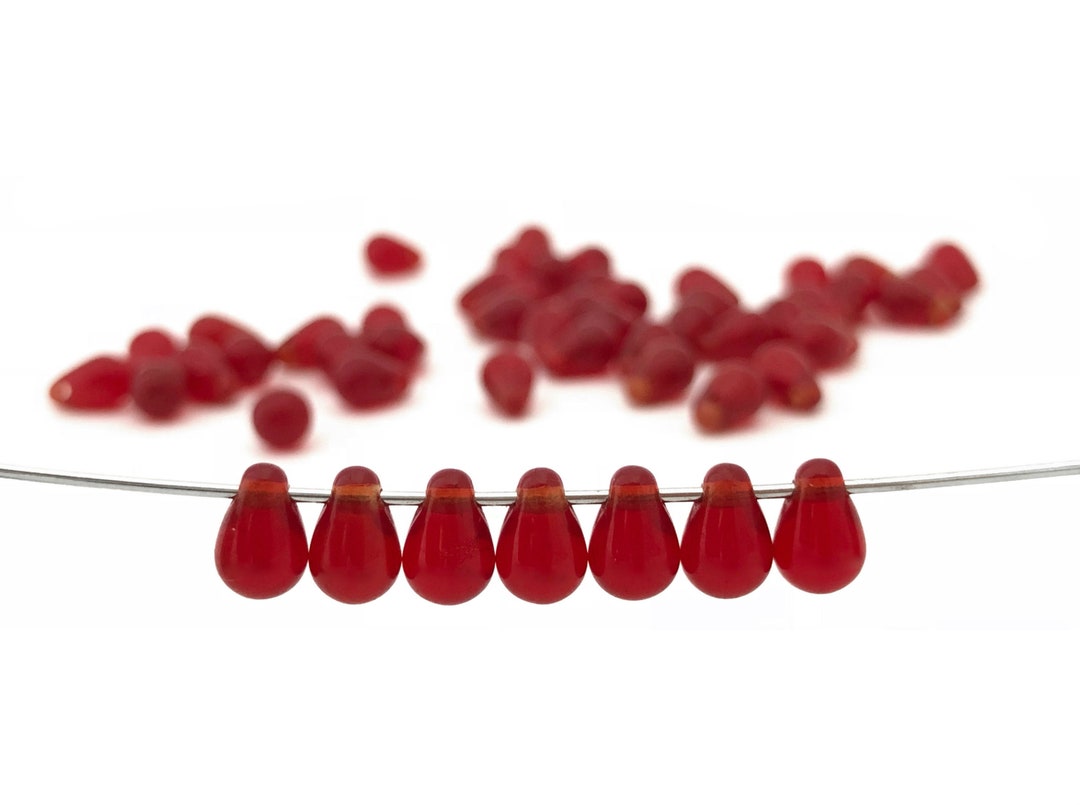50pc 4x6 Red Teardrop Beads, Small Drop Beads, Czech Glass Beads ...