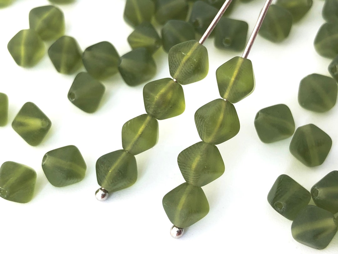 50 Olive Green Spacer Bead, 6mm Glass Bicone Bead, Matte Bead, Czech ...