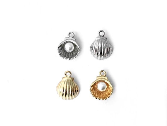 10 Silver Shell Charm Gold Shell Charm Pearl Charm Metal - Etsy