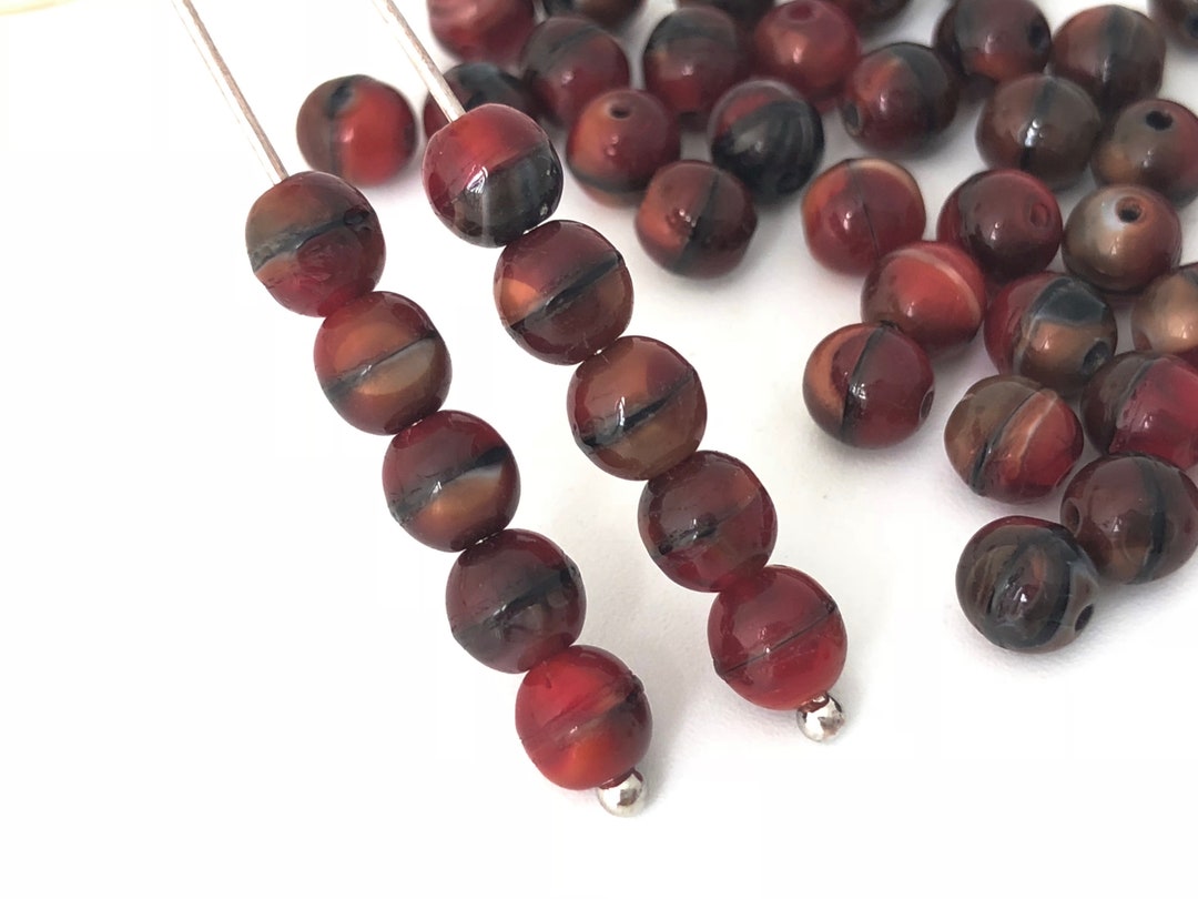 30 Two Tone Red Beads Vintage Czech Beads Round Spacer Beads DIY Craft ...