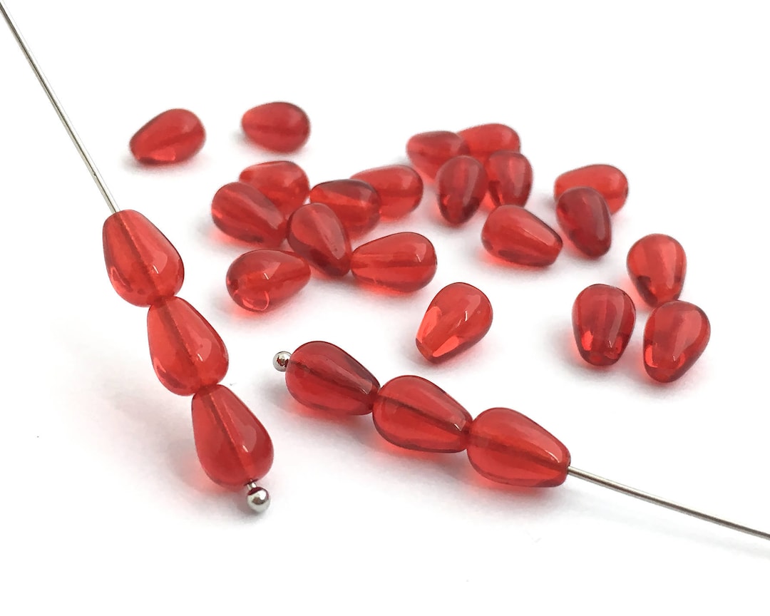 6x9 Ruby Red Teardrop Bead, Czech Press Glass Bead, Drop Charm ...