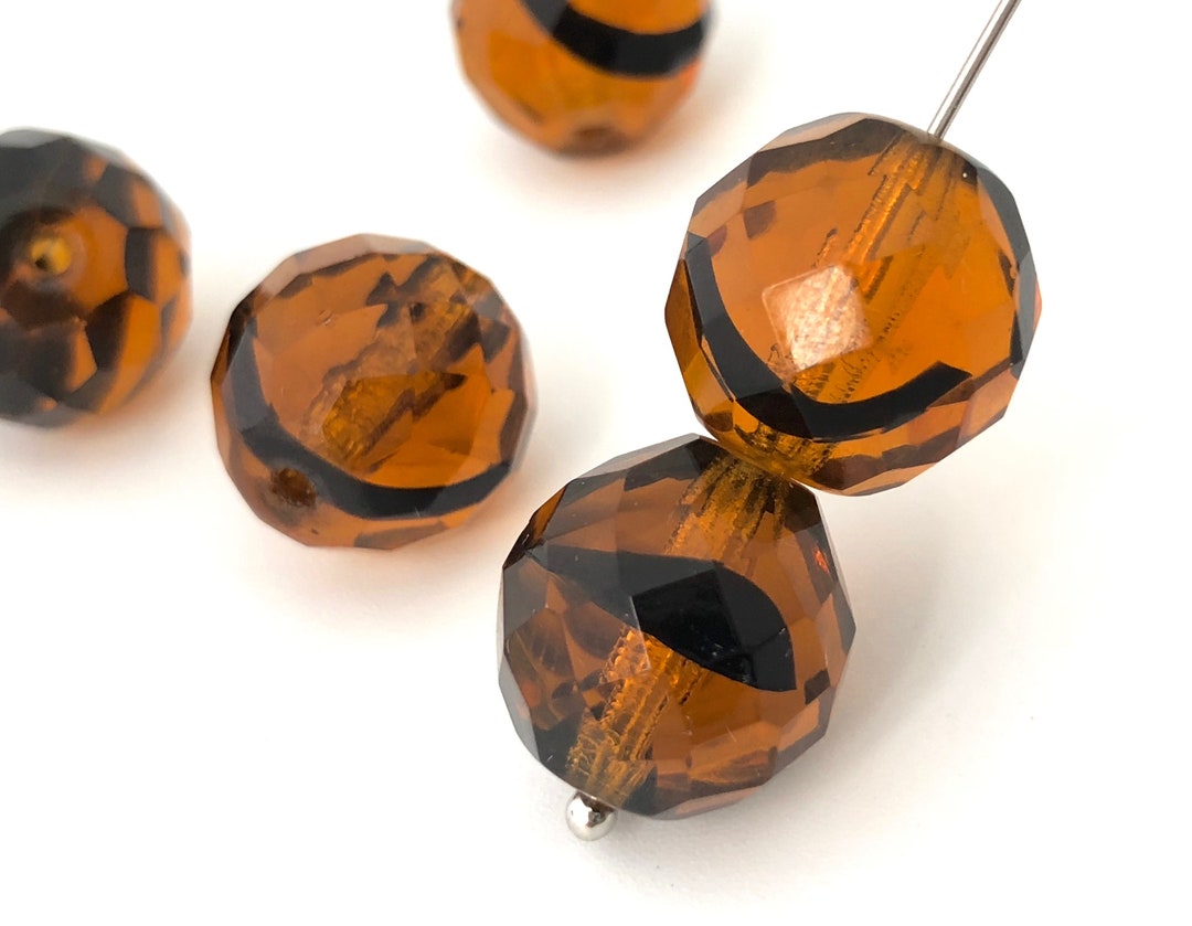 4 Brown Tortoise Bead, 14mm :arge Glass Bead, Czech Fire Polished Bead ...