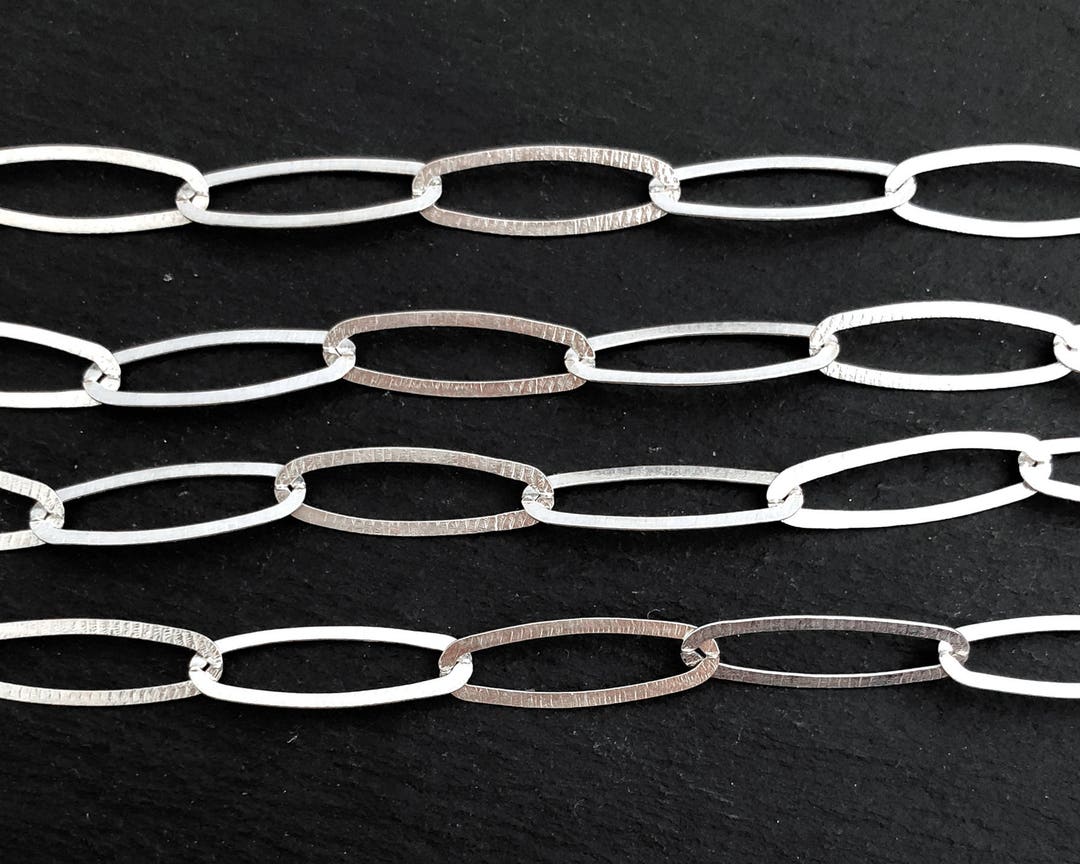 925 Silver Chain, Sterling Silver, Hammered, Long Oval Link, Large ...
