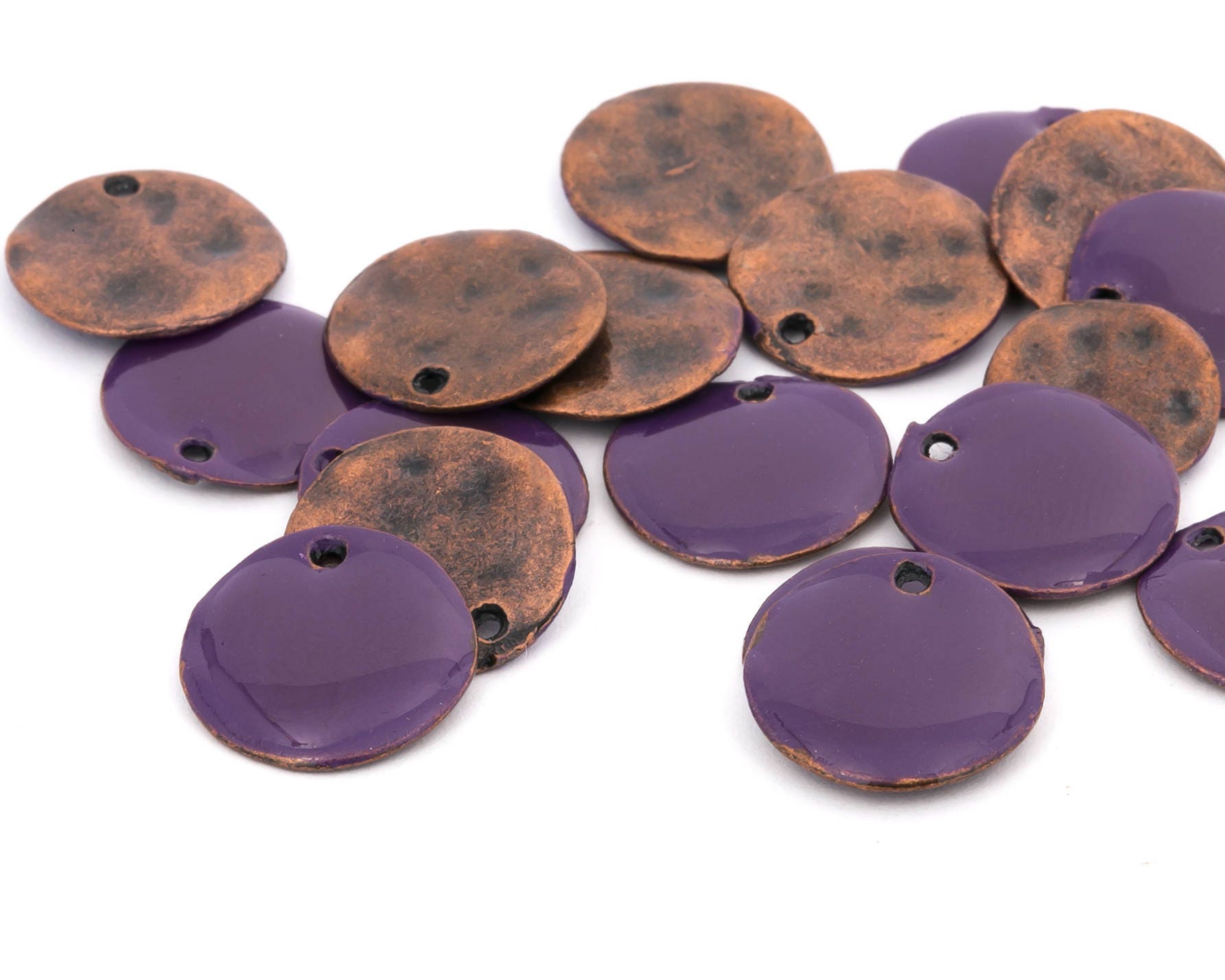 14mm Purple Enamel Disc Charm Hammered Disc Metal Casting - Etsy
