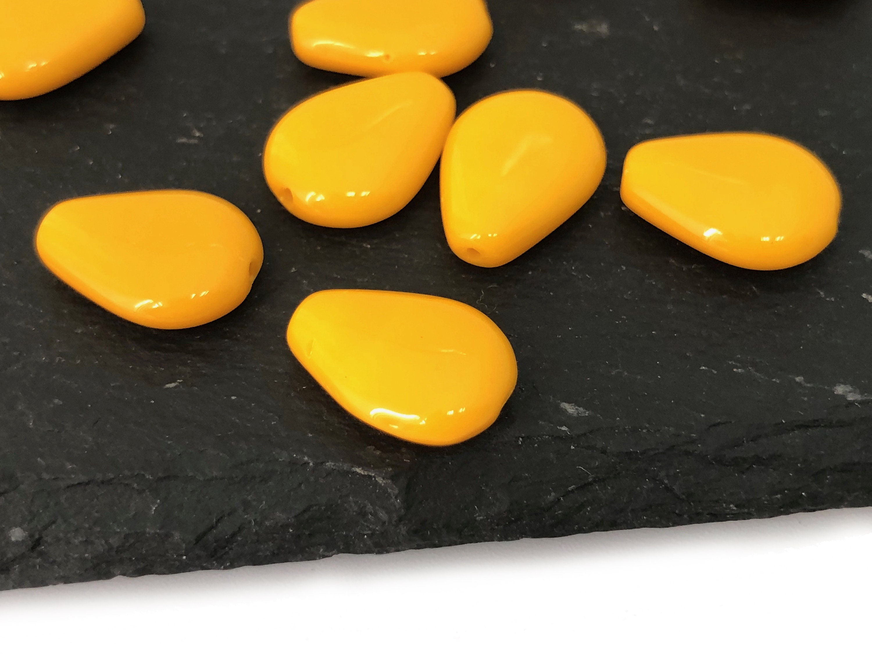 Yellow Flat Teardrop Bead, Drop Charm, Bohemian Bead, Czech Pressed ...