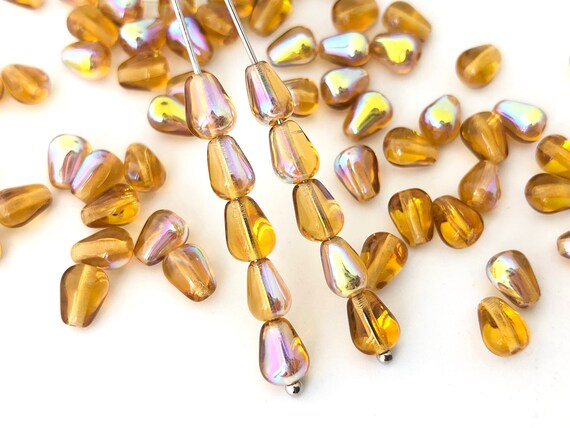 50 Glass Teardrop Bead 5x7 Brown Teardrop Charm Bead Czech - Etsy UK