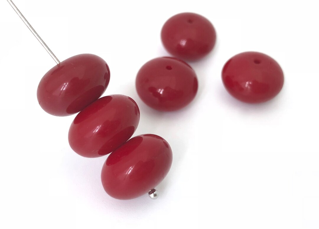 5 Large Rondelle Bead 14mm Vintage Czech Bead Dark Red Round Spacer ...
