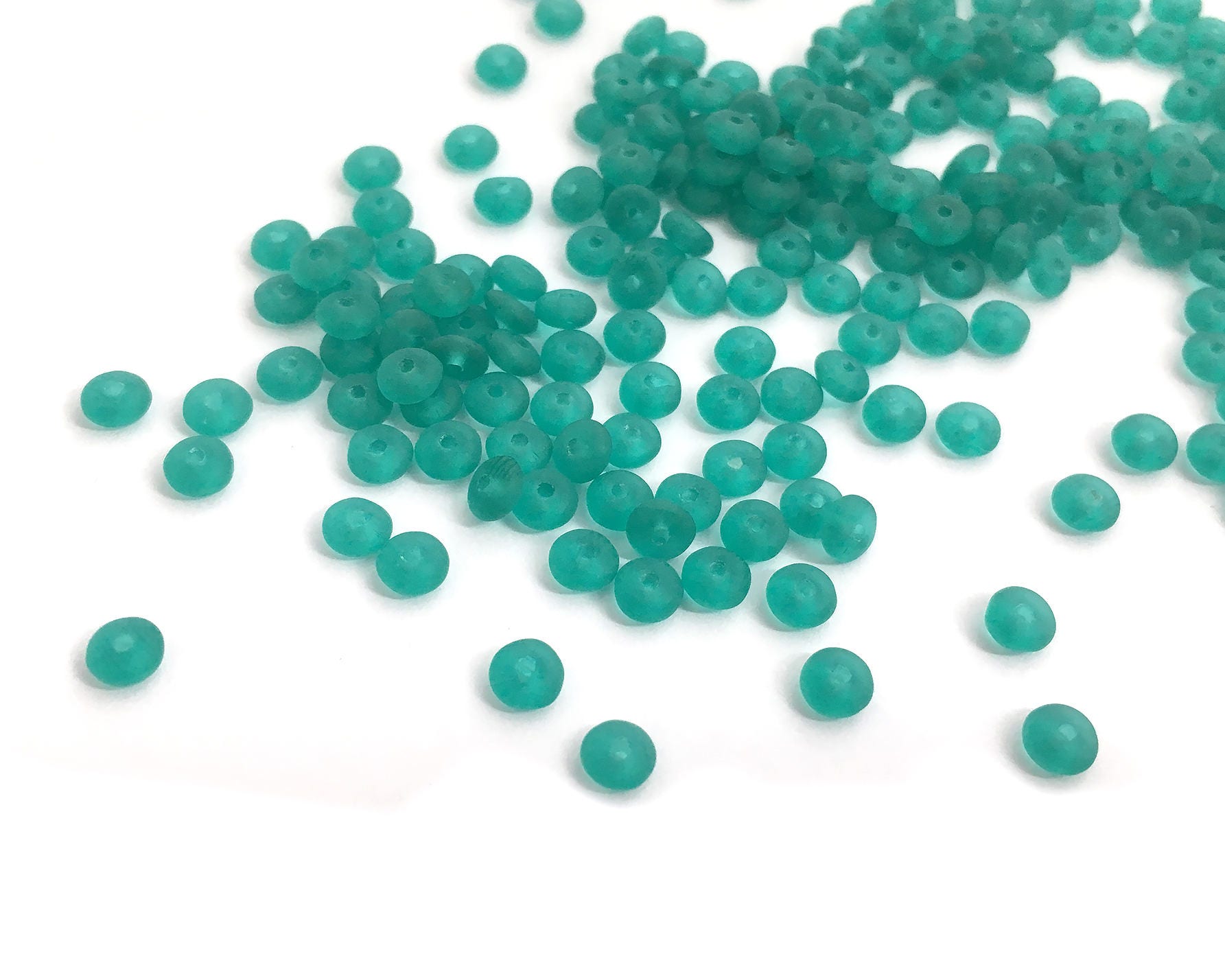 Frosted Green Rondelle Bead, Saucer Bead, Spacer Bead, Czech Pressed ...