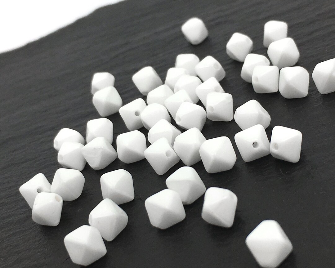 50 Opaque White Bicone Bead, 6mm Spacer Bead, Czech Pressed Glass Bead ...