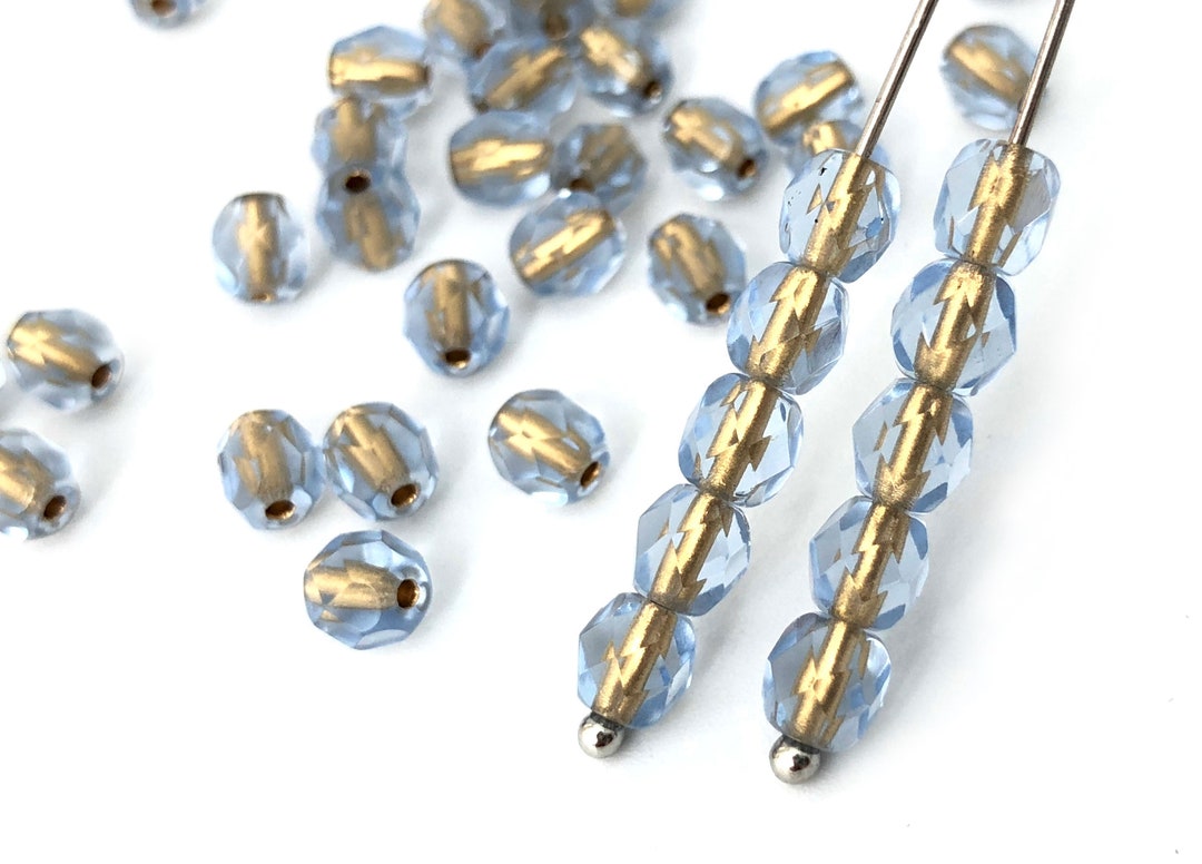Bulk 50 Light Blue Beads, 5mm Czech Fire Polished Beads, Round Faceted ...