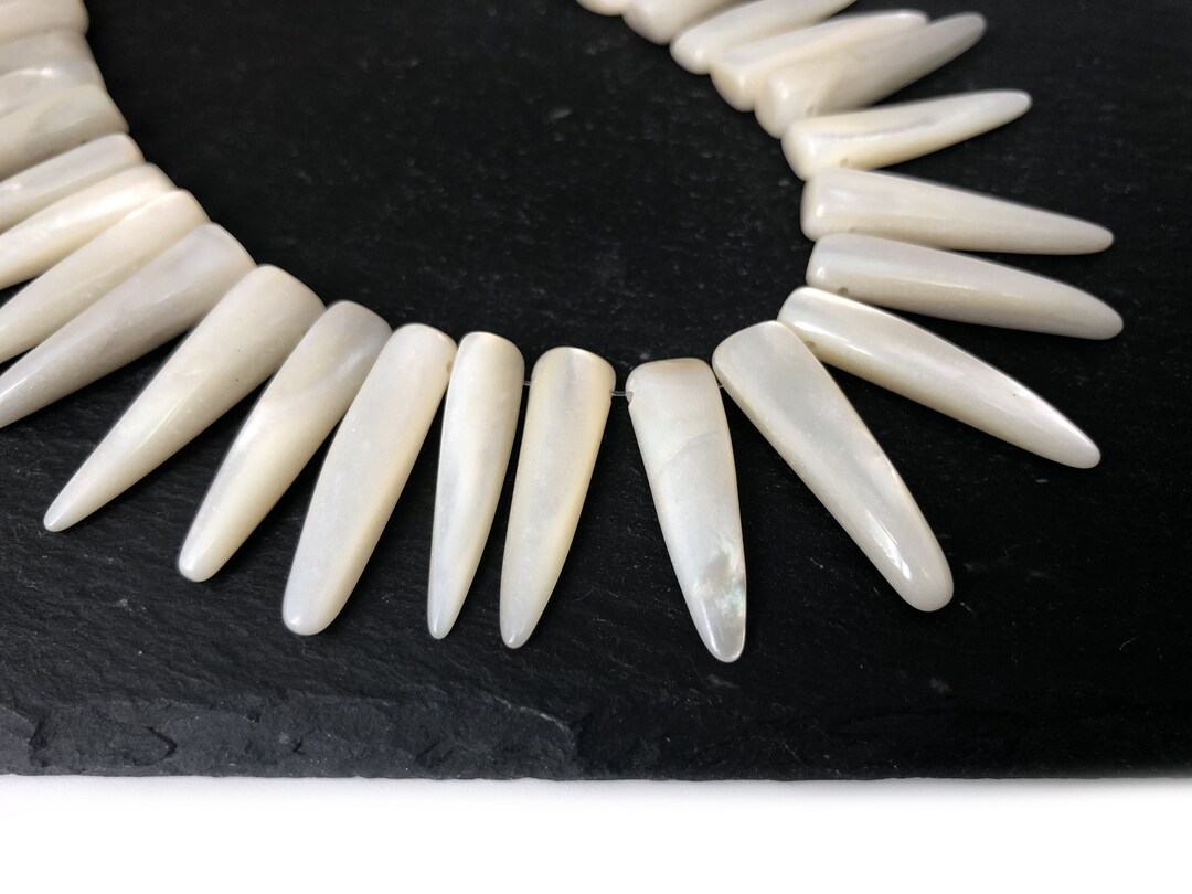9 MOP Shell Teeth Dagger Bead, Tooth Beads, Teeth Stick, Spike Points ...