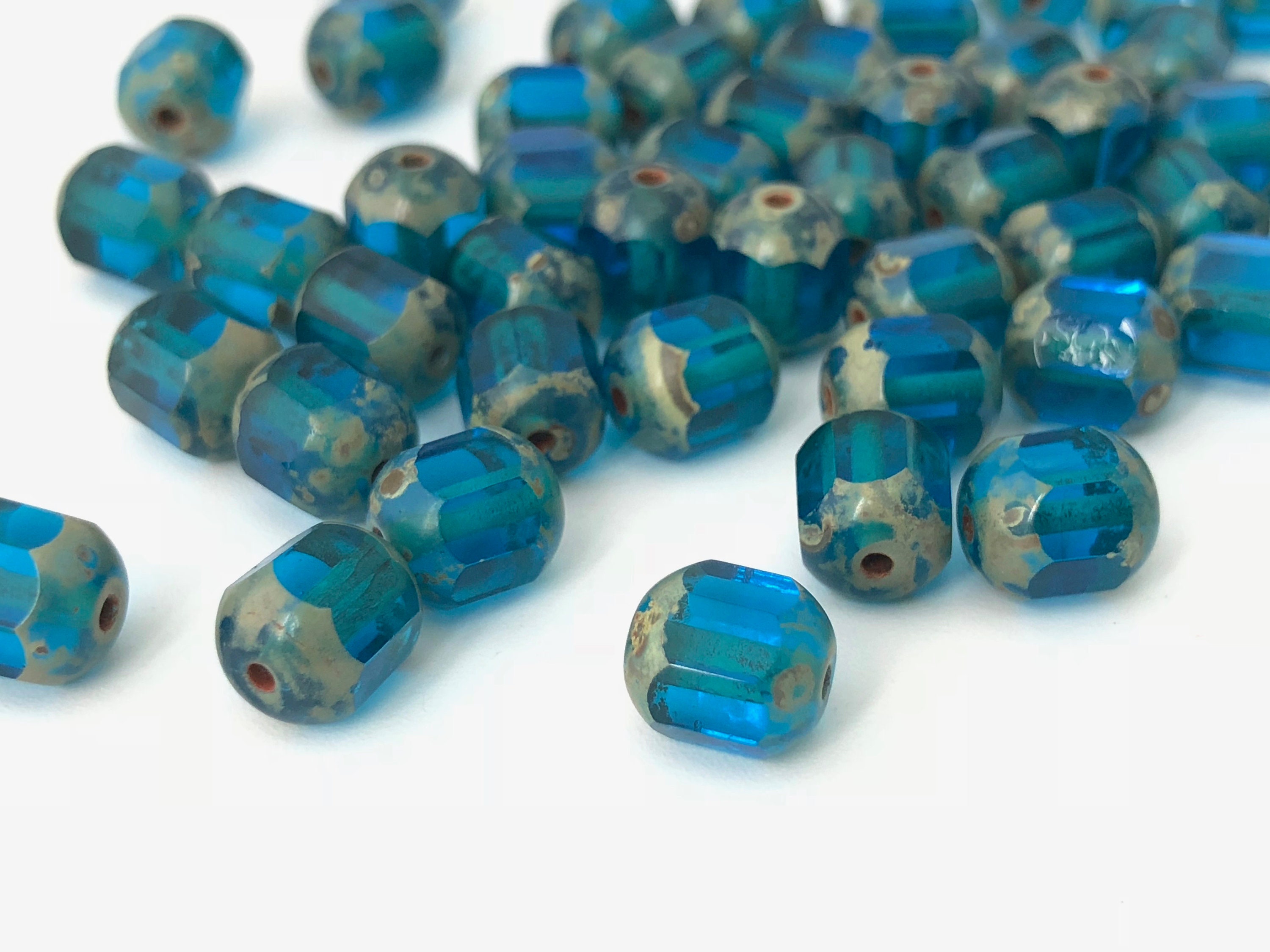 8mm Cathedral Beads, Picasso Blue Beads, Czech Fire Polished Beads ...