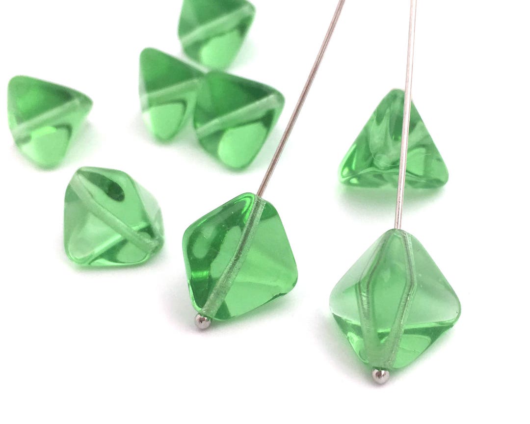 8 Grande Bicone Bead Green, Pyramid Bead, Geometric Bead, Czech Pressed ...