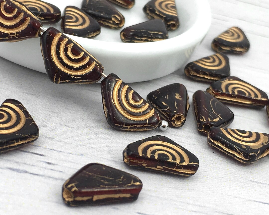 30 Dark Red Triangle Beads Vintage Czech Beads Tribal Boho Spacer Beads ...