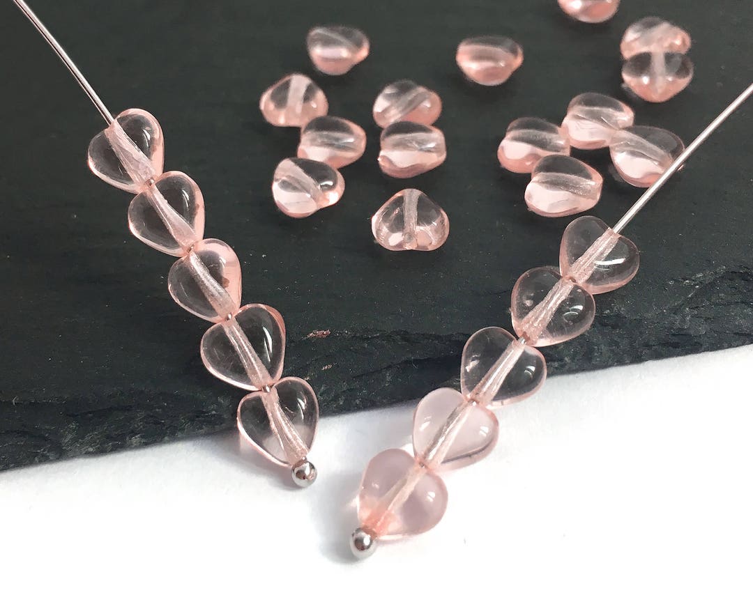 50 Light Pink Glass Heart Bead Vintage Czech Bead, Bohemian Bead ...