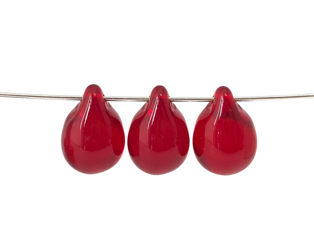 Red Glass Teardrop, Big Drop Bead, Czech Teardrop Bead, Curtain Bead ...