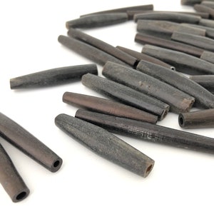 10 Black Bone Beads, Long Tube Beads, Vintage Boho Beads, Large Hole ...