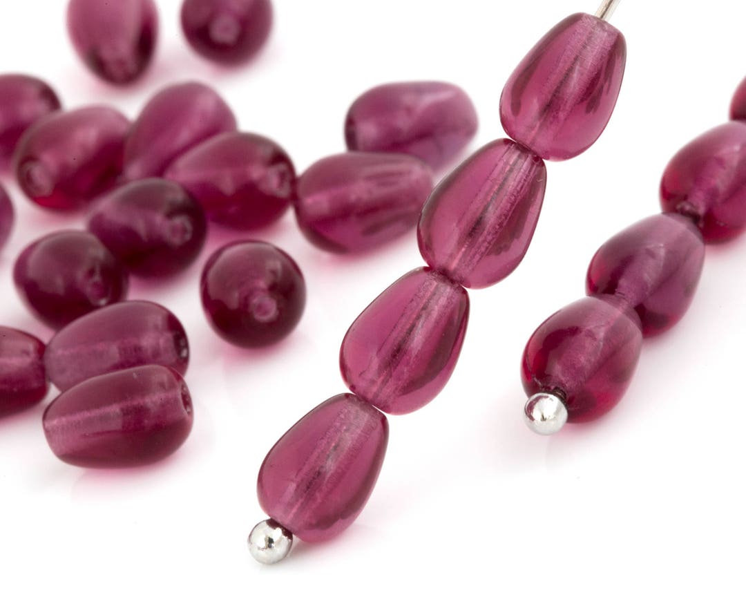 50 Plum Red Glass Teardrop Bead, Red Drop Bead, Drop Charm, Glass Drop ...