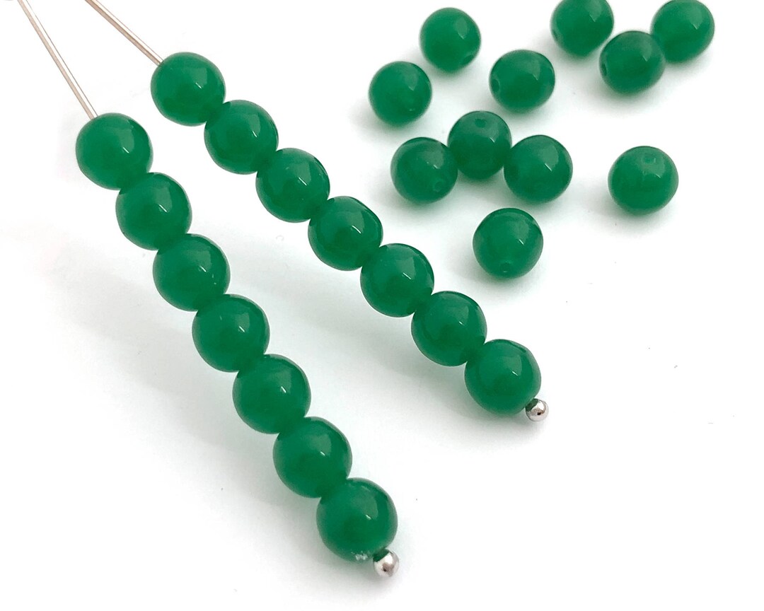 50 Emerald Green Beads, 6mm Druk Beads, Czech Glass Beads, Round Spacer ...