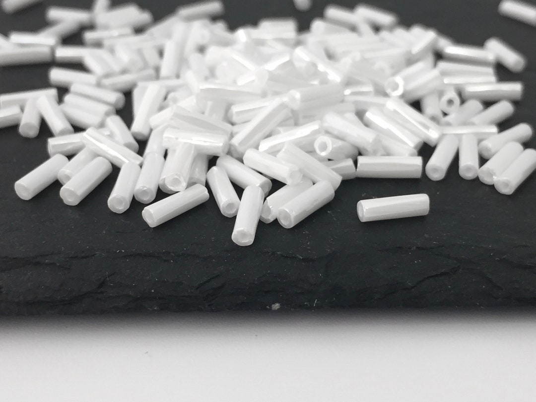 20g Luster White Bugle Bead, Czech Seed Bead, Glass Tube Bead, Vintage ...