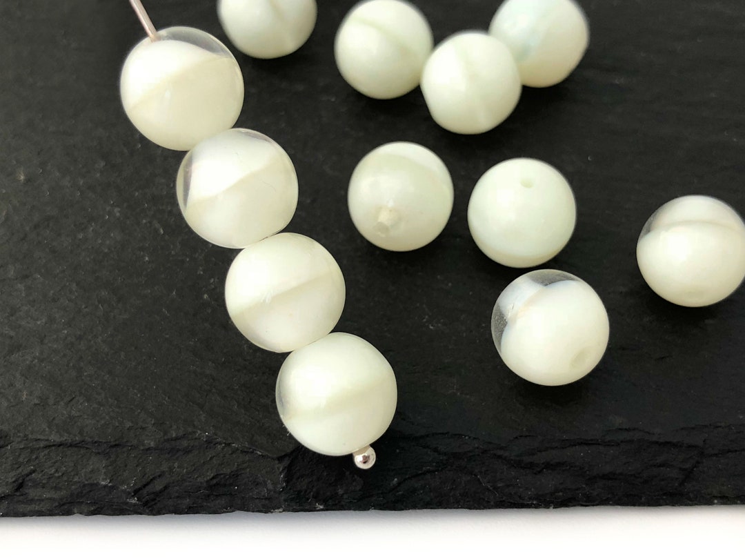 8mm Milky White Two Tone Round Glass Bead Vintage Czech Bead Round ...