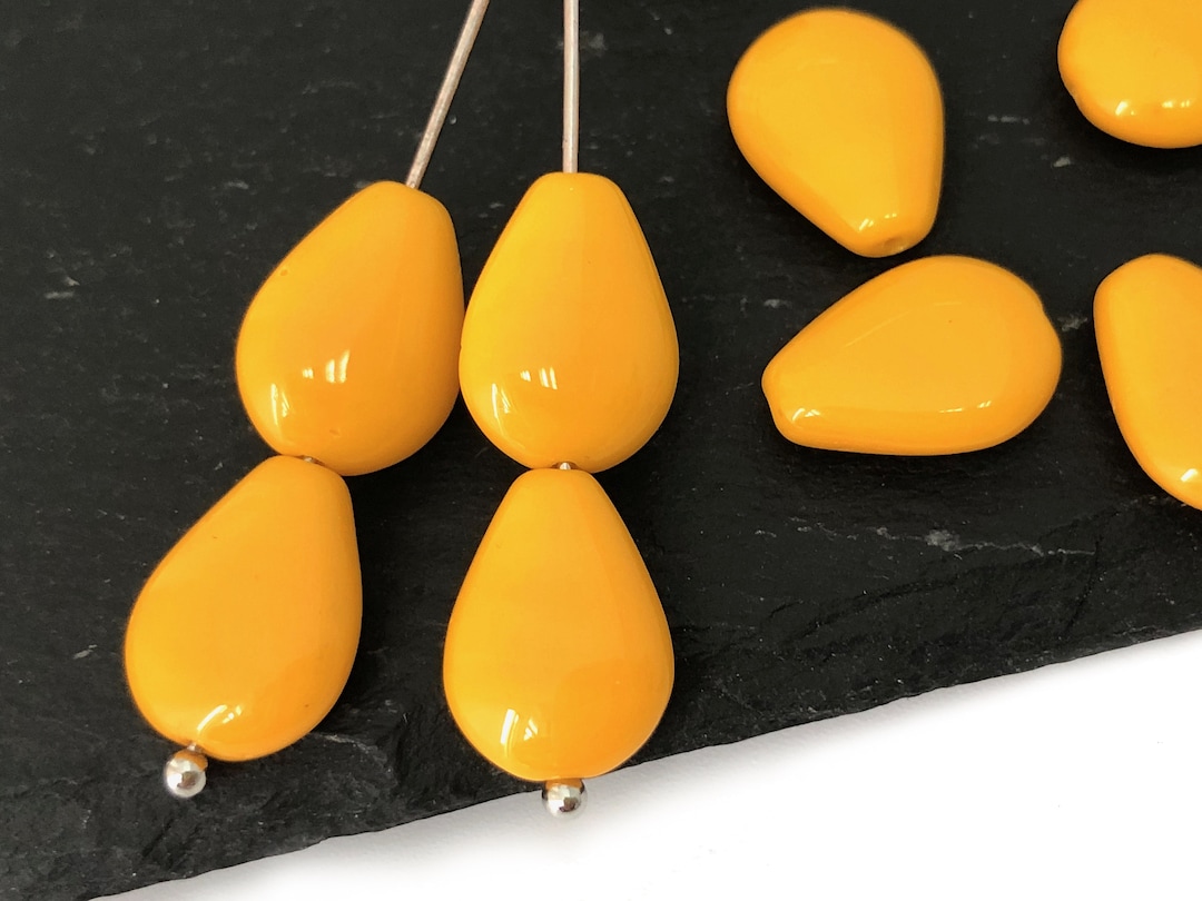 Yellow Flat Teardrop Bead, Drop Charm, Bohemian Bead, Czech Pressed ...