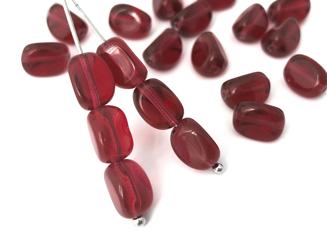 Cranberry Red Pinch Bead, Oval Glass Bead, Czech Bead, Triangle Bead ...