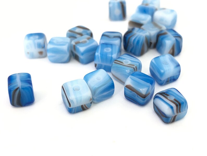 Two Tone Glass Cube Bead Blue Square Bead Geometric Bead - Etsy