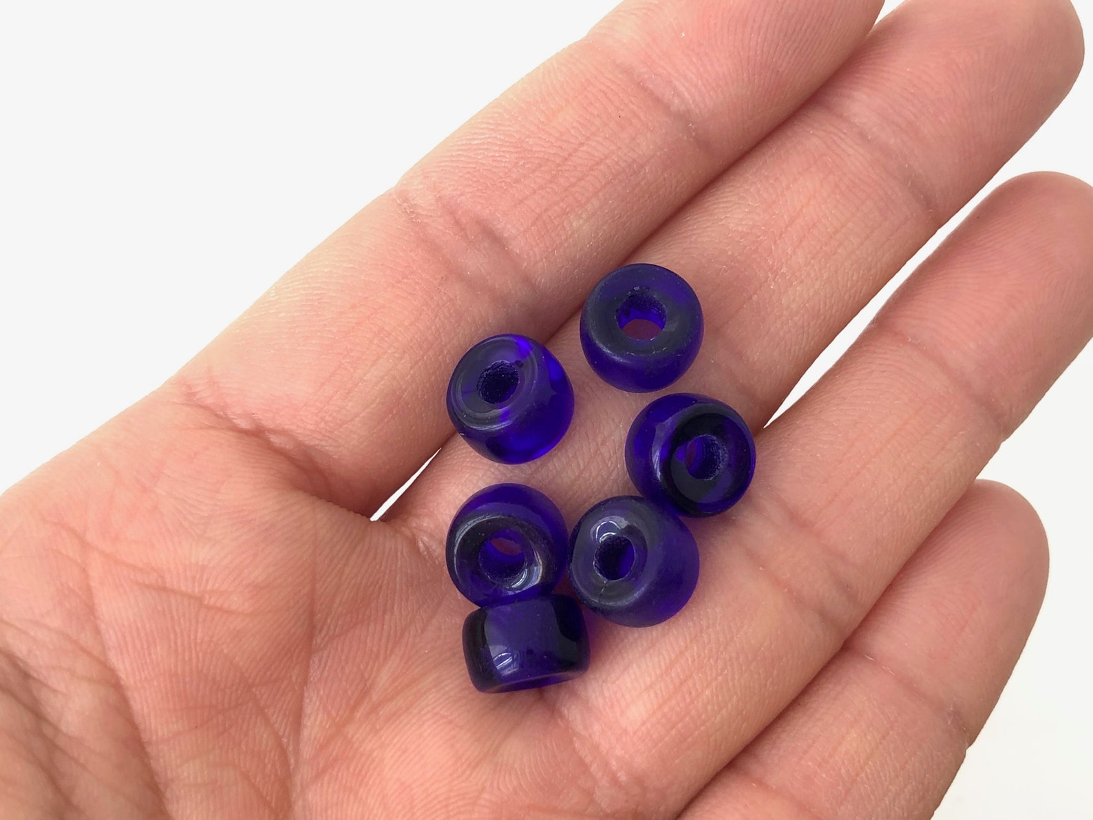20 Large Hole Bead Cobalt Blue Macrame Bead Glass Pony Bead - Etsy