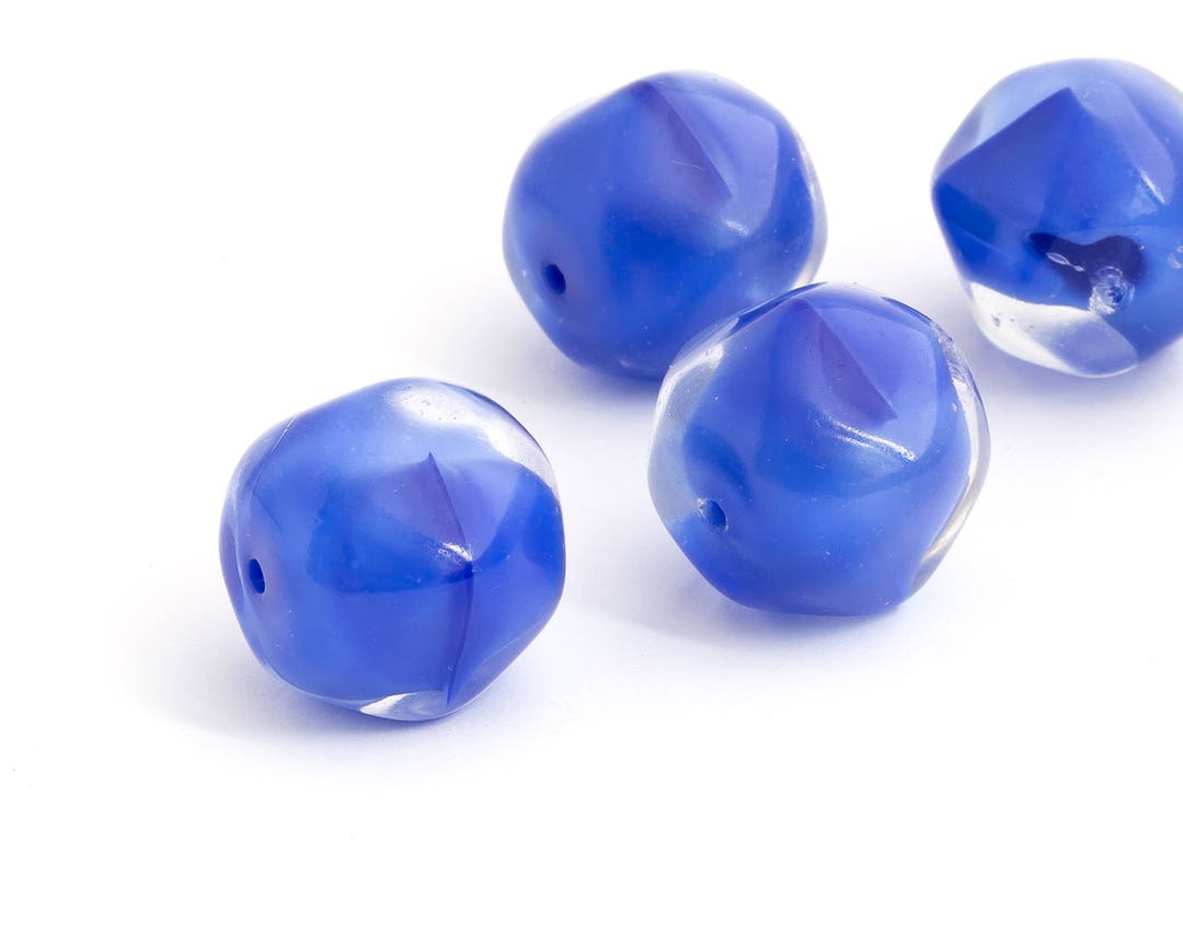 20mm Large Blue Beads Vintage Czech Beads Big Two Tone Clear Blue Focal ...