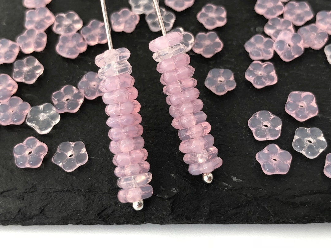 Bulk 100 Opal Pink Flower Bead Vintage Czech Beads 6mm Spacer Beads DIY ...