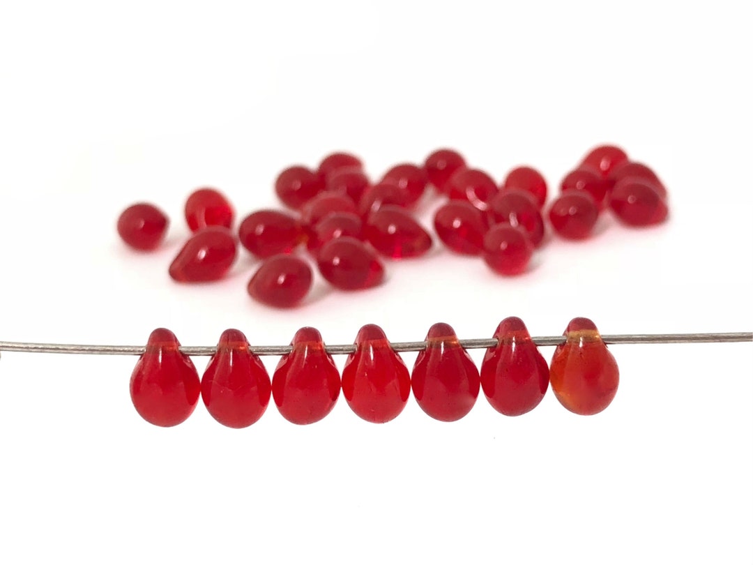 50 Ruby Red Teardrop Bead, Red Drop, Glass Teardrop Bead, Czech Glass ...
