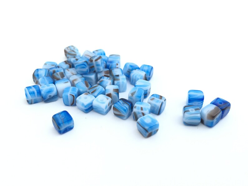 Two Tone Glass Cube Bead Blue Square Bead Geometric Bead - Etsy